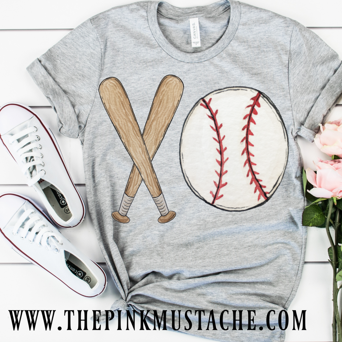 Baseball Hand Painted XO Bat and Ball Tee – Pink Mustache Boutique